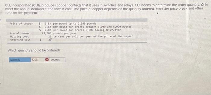 Solved CU, Incorporated (CUi), produces copper contacts that | Chegg.com