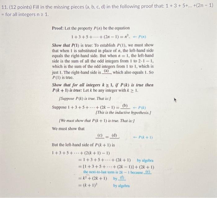 Solved 11. (12 points) Fill in the missing pieces ( a,b,c,d) | Chegg.com