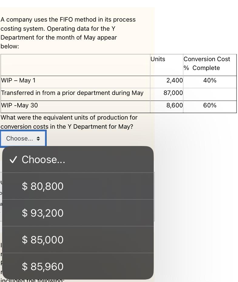 Solved A company uses the FIFO method in its processcosting | Chegg.com