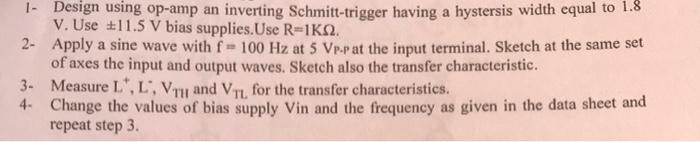 Solved II- Non - Inverting op-amp Schmitt Trigger 1- Design | Chegg.com
