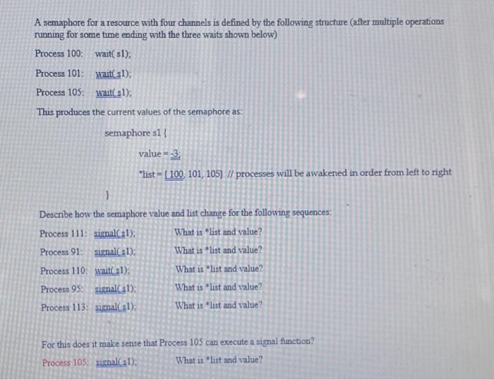 Solved A semaphore for a resource with four channels is | Chegg.com