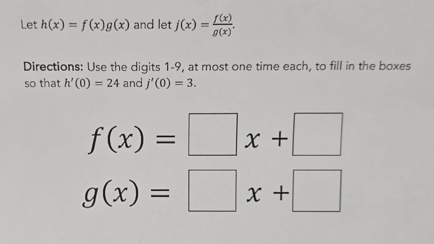 Solved Let h(x)=f(x)g(x) ﻿and let j(x)=f(x)g(x).Directions: | Chegg.com