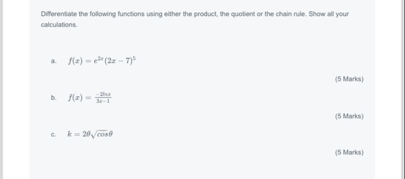 Solved Differentiate the following functions using either | Chegg.com
