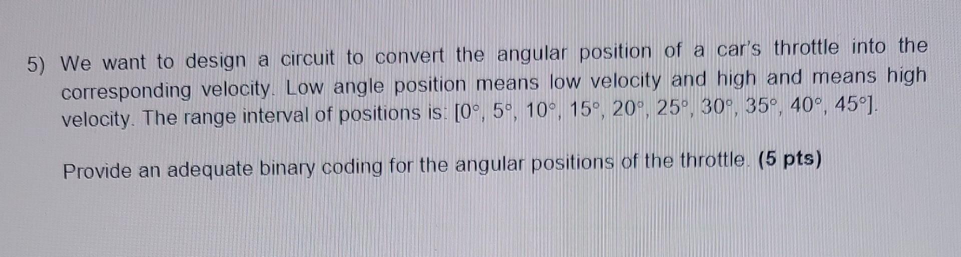 Solved 5) We want to design a circuit to convert the angular | Chegg.com