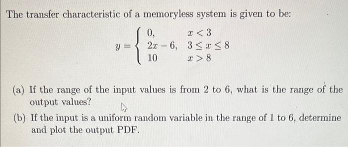 Solved The transfer characteristic of a memoryless system is | Chegg.com