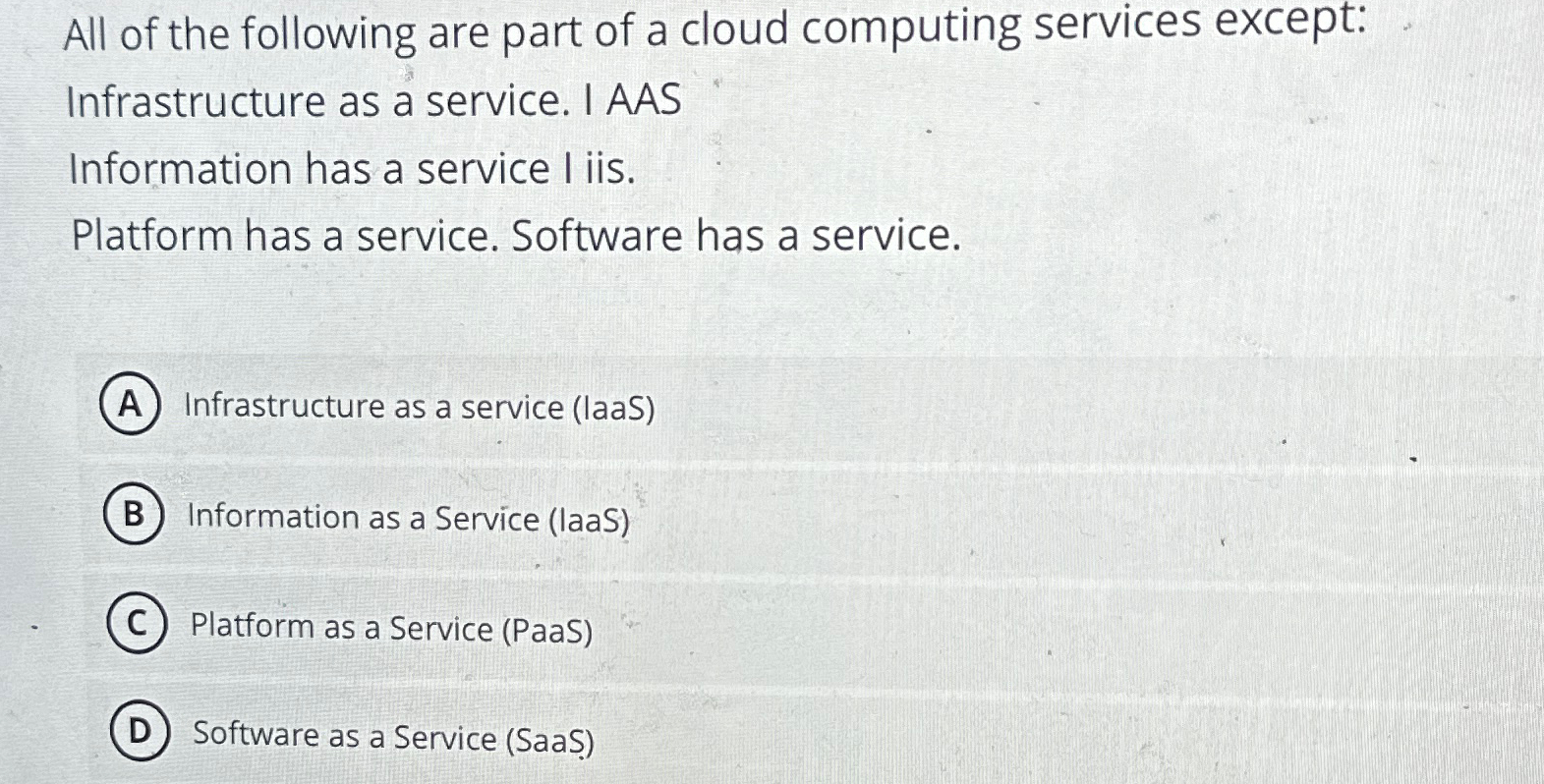 Solved All of the following are part of a cloud computing | Chegg.com