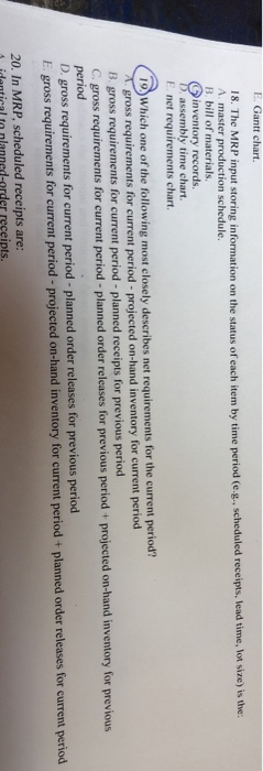 Solved E. Gantt chart 18. The MRP input storing information | Chegg.com