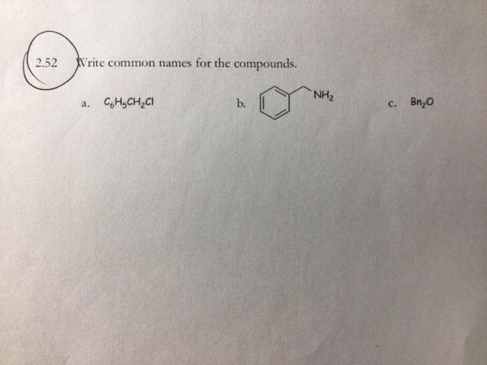 Solved 2.52 Write common names for the compounds. NH2 a. CH₃ | Chegg.com
