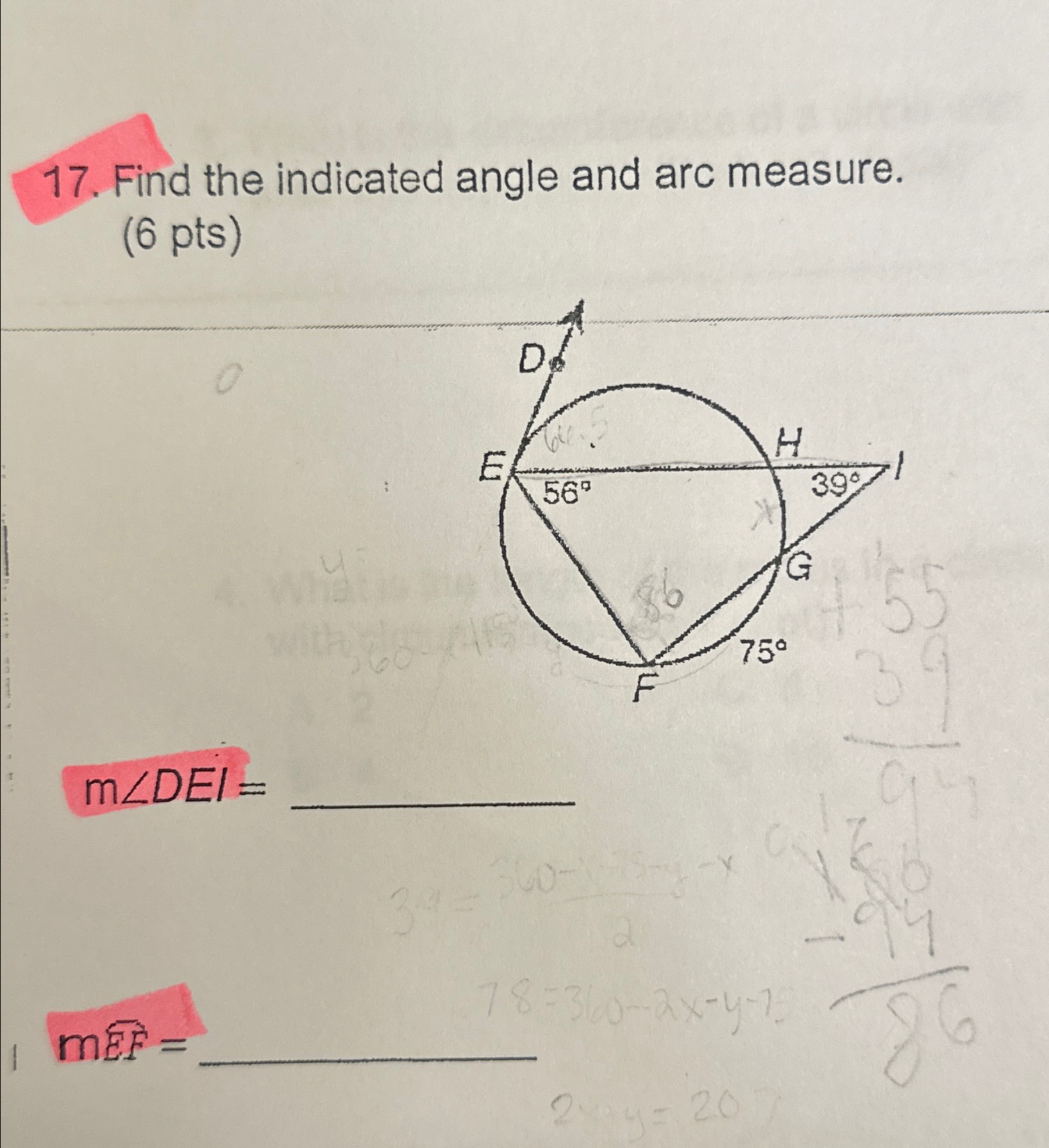 Solved Find the indicated angle and arc measure. (6 | Chegg.com