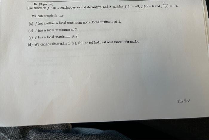 Solved 10. (2 points) The function f has a continuous second | Chegg.com