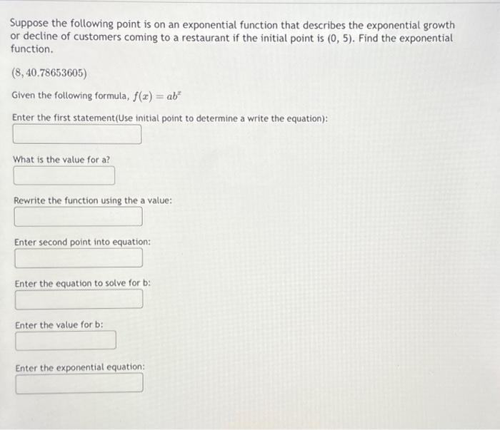 Solved Suppose the following point is on an exponential | Chegg.com