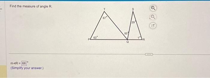 Solved Find the measure of angle R. \( m \varangle R= \) | Chegg.com