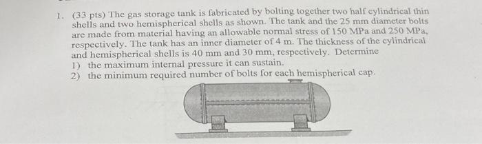 Solved 1. (33 pts) The gas storage tank is fabricated by | Chegg.com
