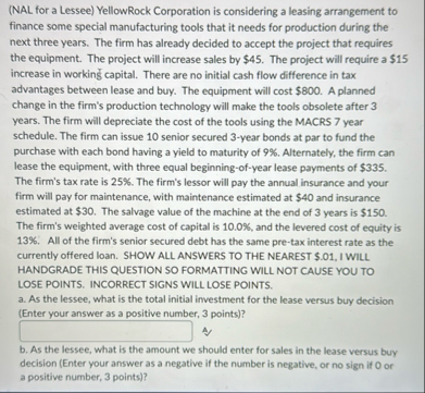Solved (NAL for a Lessee) ﻿YellowRock Corporation is | Chegg.com