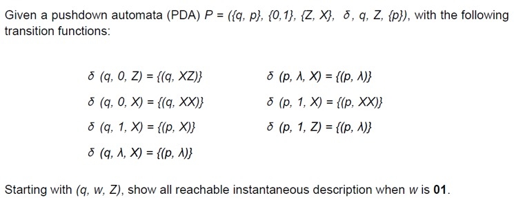 Given a pushdown automata | Chegg.com