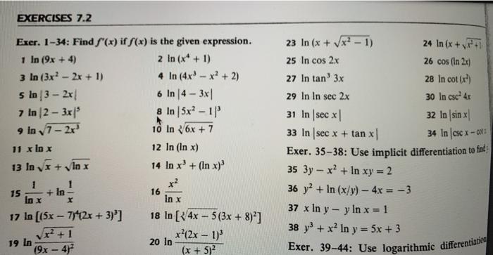 Solved Exer. 39-44: Use logarithmic differentiaties | Chegg.com Solved Exer. 39-44: Use logarithmic differentiaties | Chegg.com
