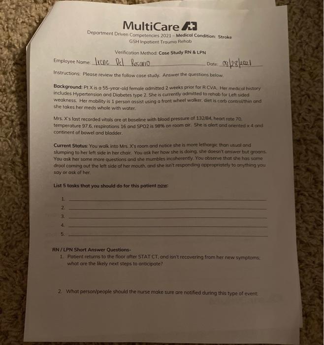 Solved MultiCare + Department Driven Competencies 2021 - | Chegg.com