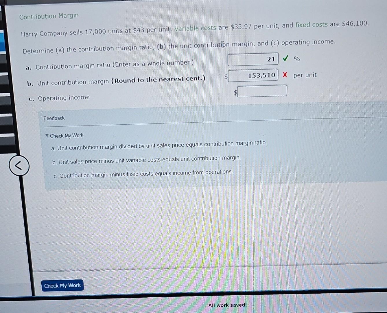 Solved Contribution Margin Harry Company sells 17,000 units | Chegg.com