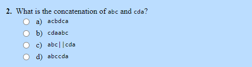 Solved What is the concatenation of abc ﻿and cda ?a) | Chegg.com