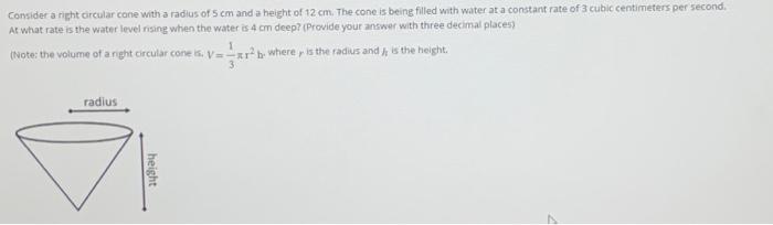 Solved Consider a right or cular cone with a radius of 5 cm | Chegg.com