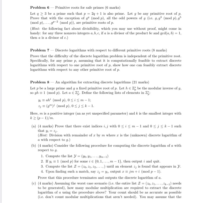 Solved: Problem 6 - Primitive Roots For Safe Primes (6 Mar... | Chegg.com