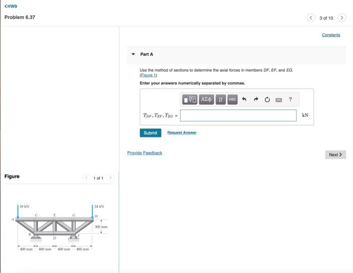 Solved Use the method of sections to determine the axial | Chegg.com