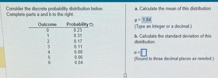 Solved Consider the discrete probability distribution below. | Chegg.com