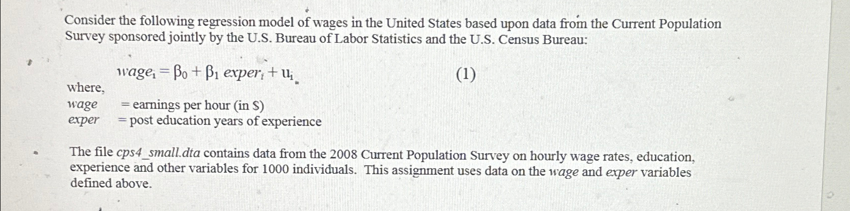 Solved Consider the following regression model of wages in | Chegg.com