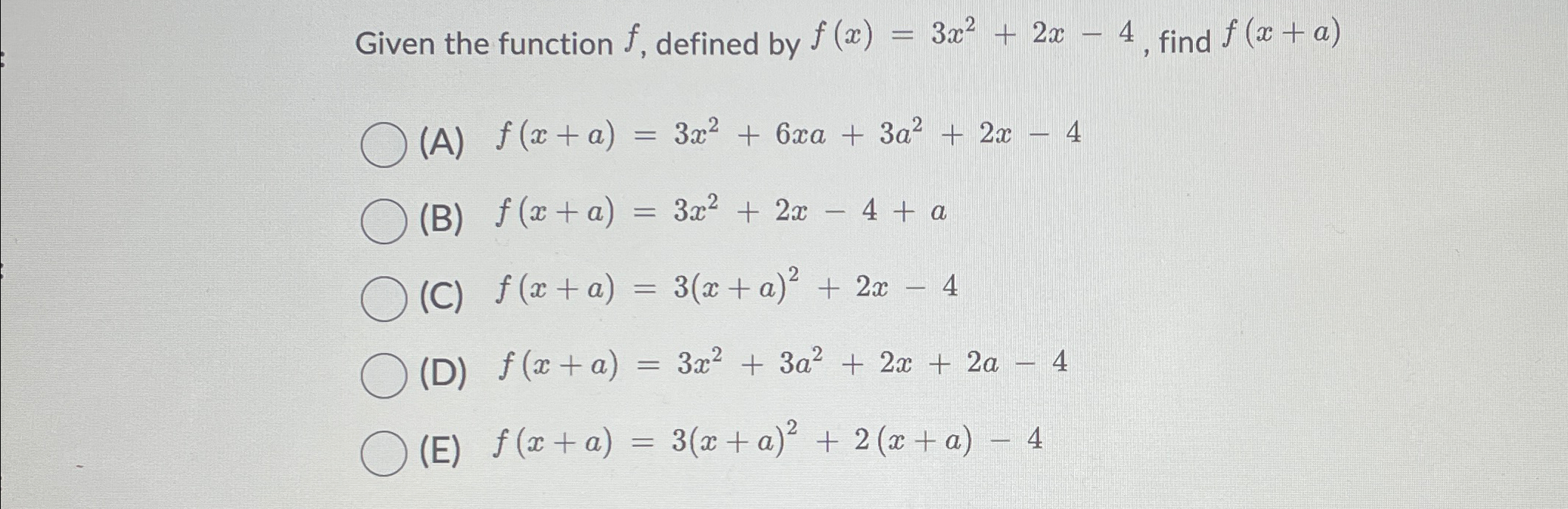 Solved Given the function f, ﻿defined by f(x)=3x2+2x-4, | Chegg.com