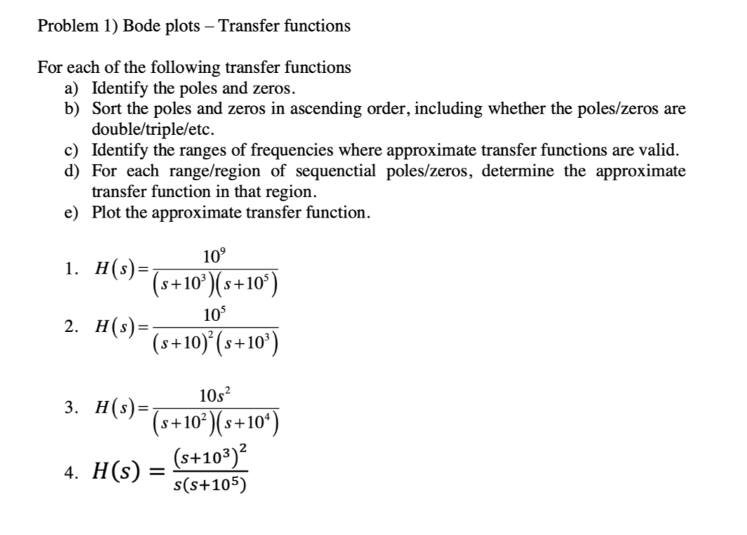 Solved Bode Plots - ﻿Transfer Functions Find Poles and Zeros | Chegg.com