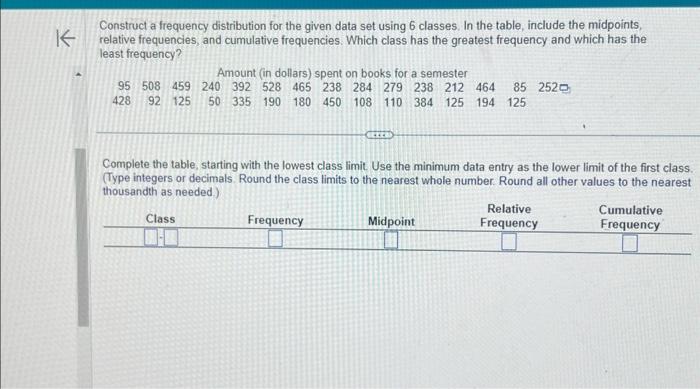 Solved Construct a frequency distribution for the given data | Chegg.com