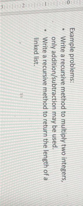Solved Example problems: - Write a recursive method to | Chegg.com