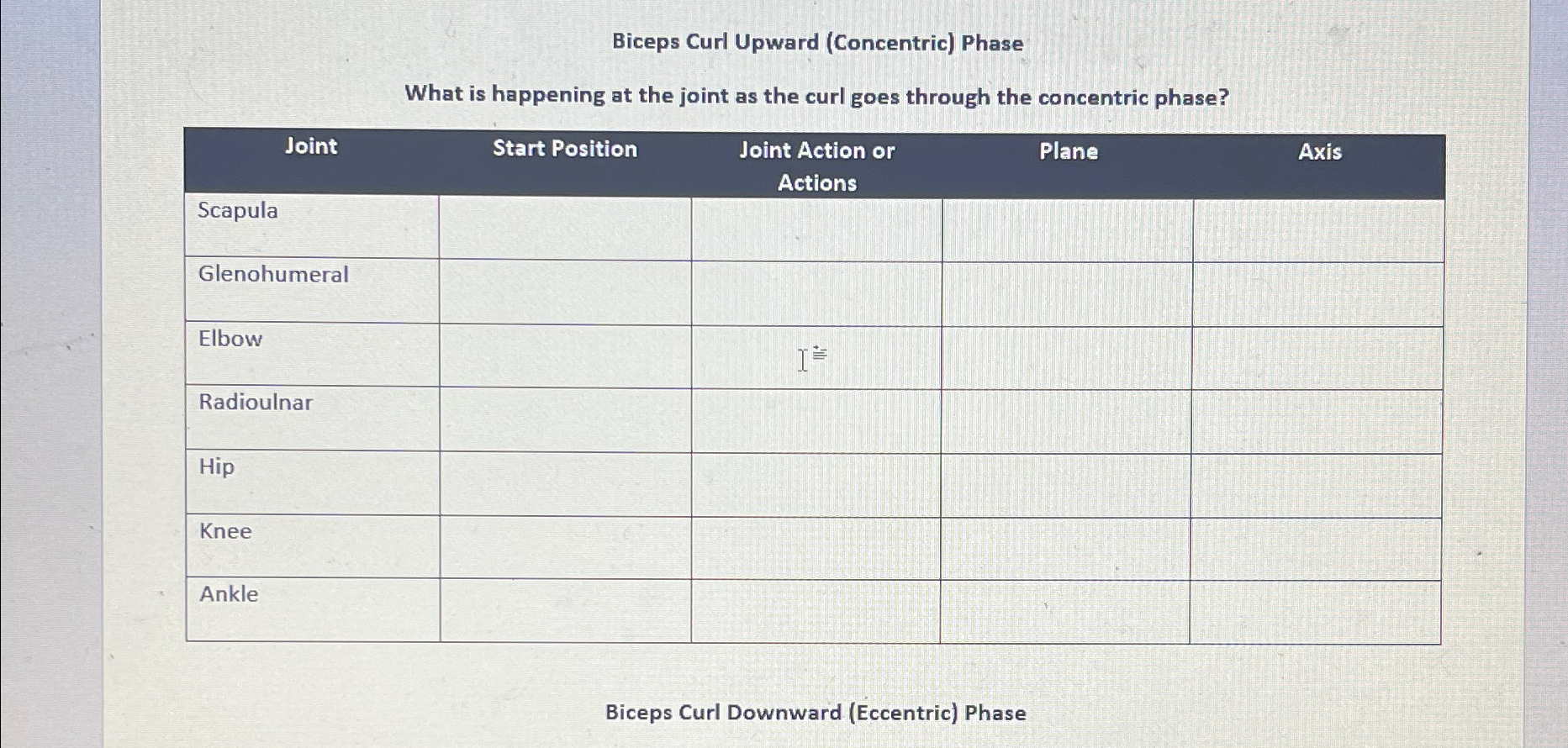 Solved Biceps Curl Upward (Concentric) ﻿PhaseWhat is | Chegg.com