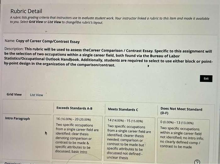 Rubric Detail A rubric lists grading criteria that | Chegg.com