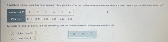 Solved A weighted number cube has faces labeled I through 6. | Chegg.com