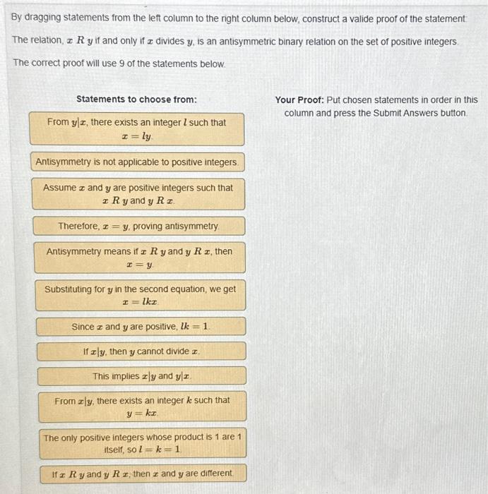 Solved By dragging statements from the left column to the | Chegg.com
