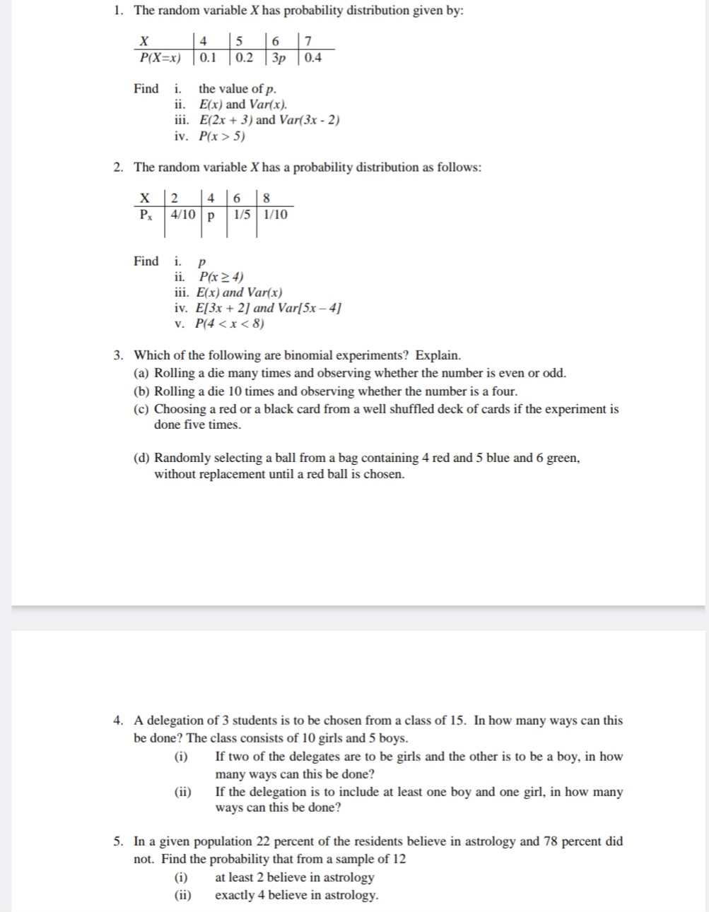 Help Please..... The random variable X has | Chegg.com