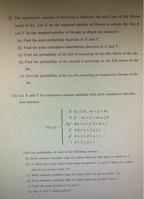 Solved (3) The experiment consists of throwing a balanced | Chegg.com