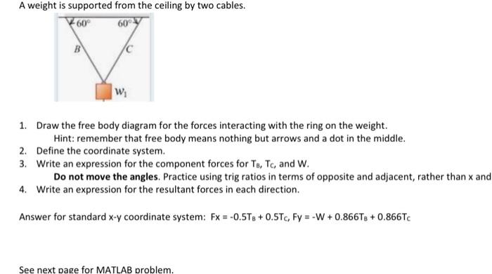 Solved A weight is supported from the ceiling by two cables. | Chegg.com