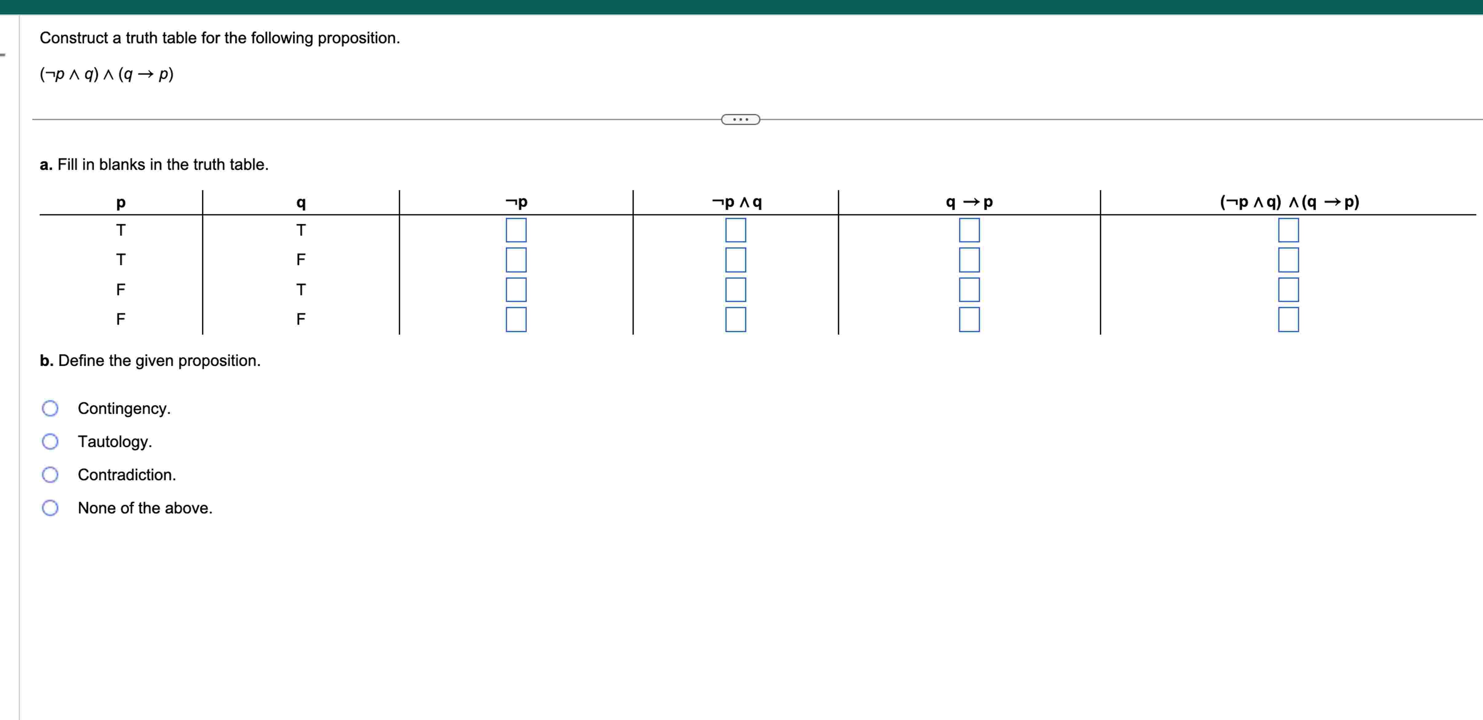 Solved Construct a truth table for the following | Chegg.com