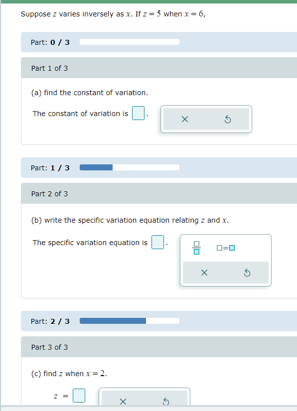 Solved Suppose z ﻿varies inversely as x. ﻿If z=5 ﻿when | Chegg.com