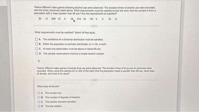 Solved Twelve different video games showing alcohol use were | Chegg.com