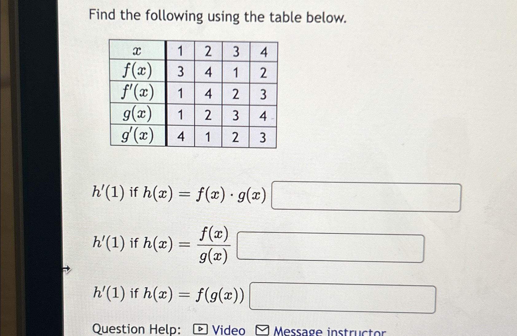 Solved Find the following using the table | Chegg.com
