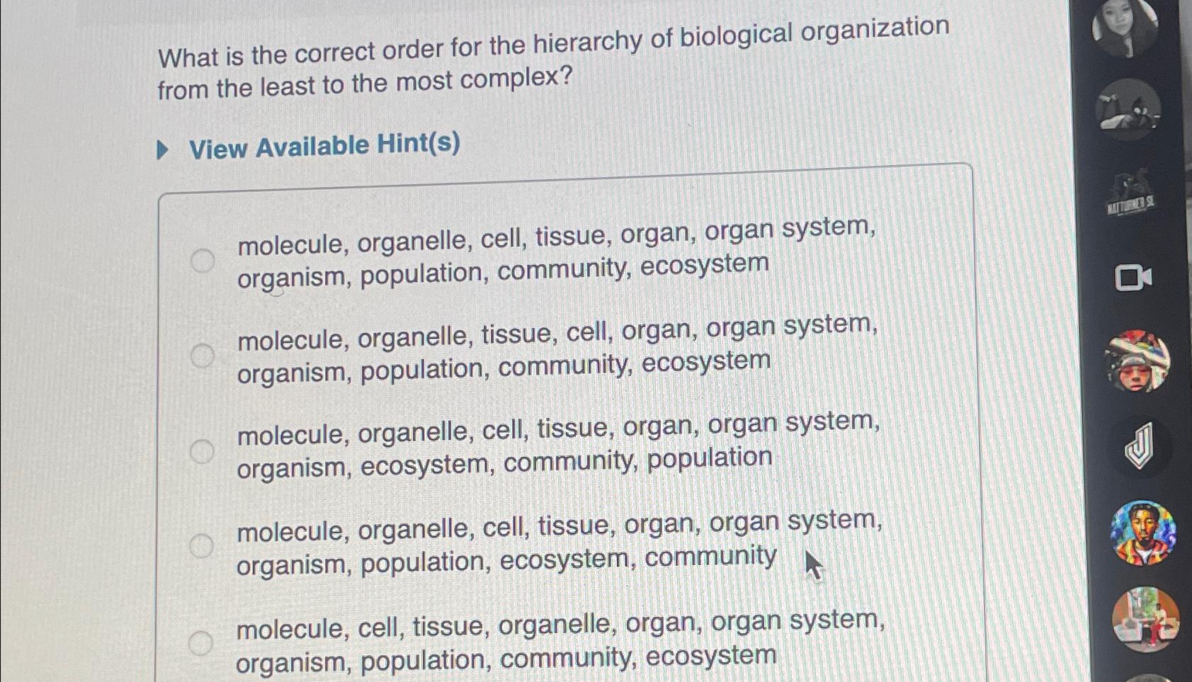 Solved What is the correct order for the hierarchy of | Chegg.com