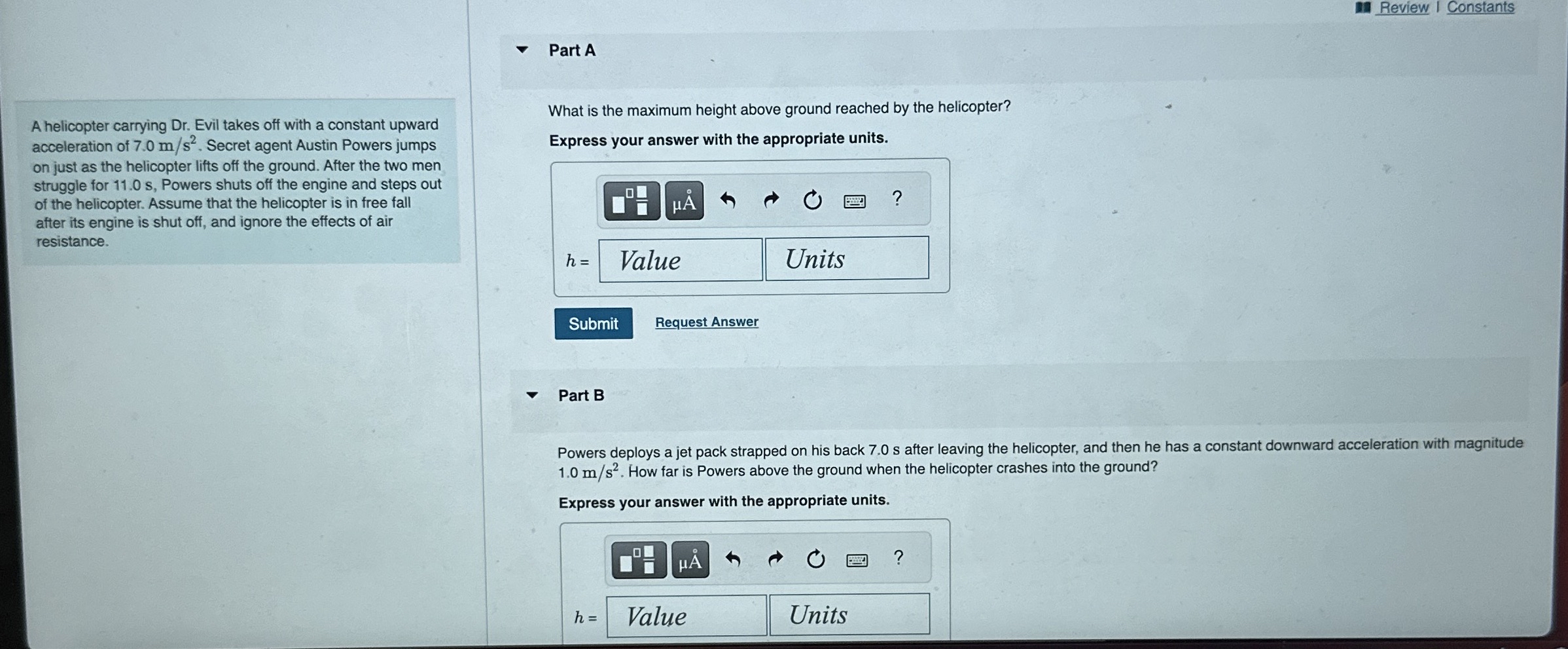 Solved ReviewConstantsA helicopter carrying Dr. ﻿Evil takes | Chegg.com