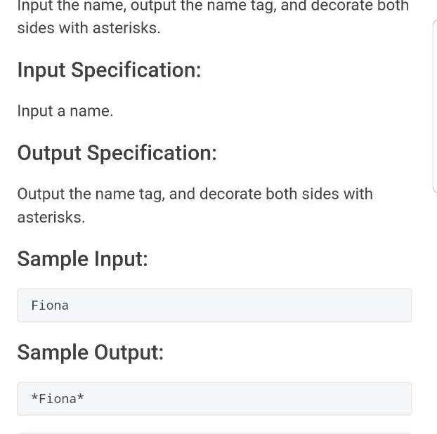 Solved Input the name, output the name tag, and decorate | Chegg.com