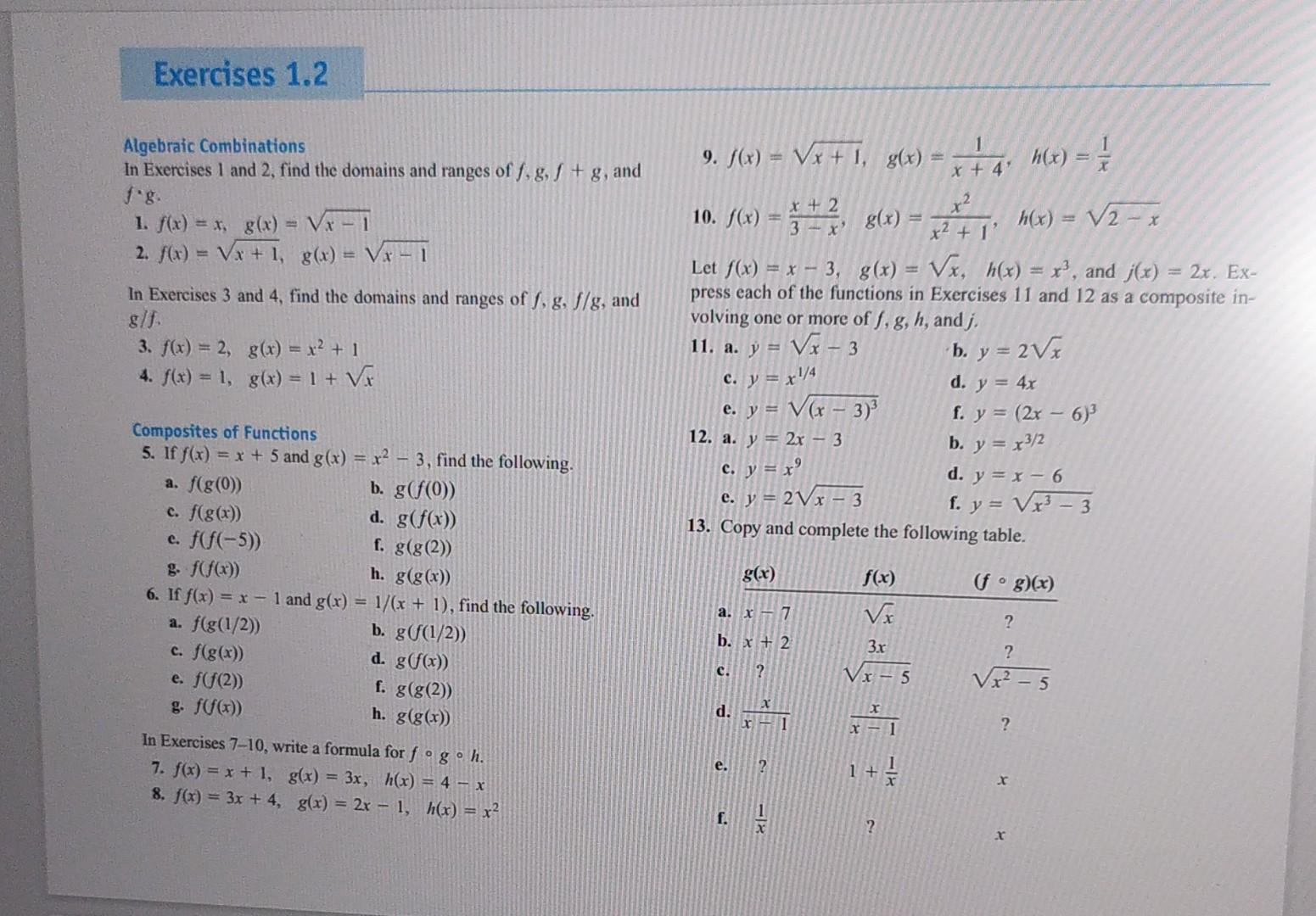 Solved Exercises 1.2 Algebraic Combinations In Exercises 1 | Chegg.com