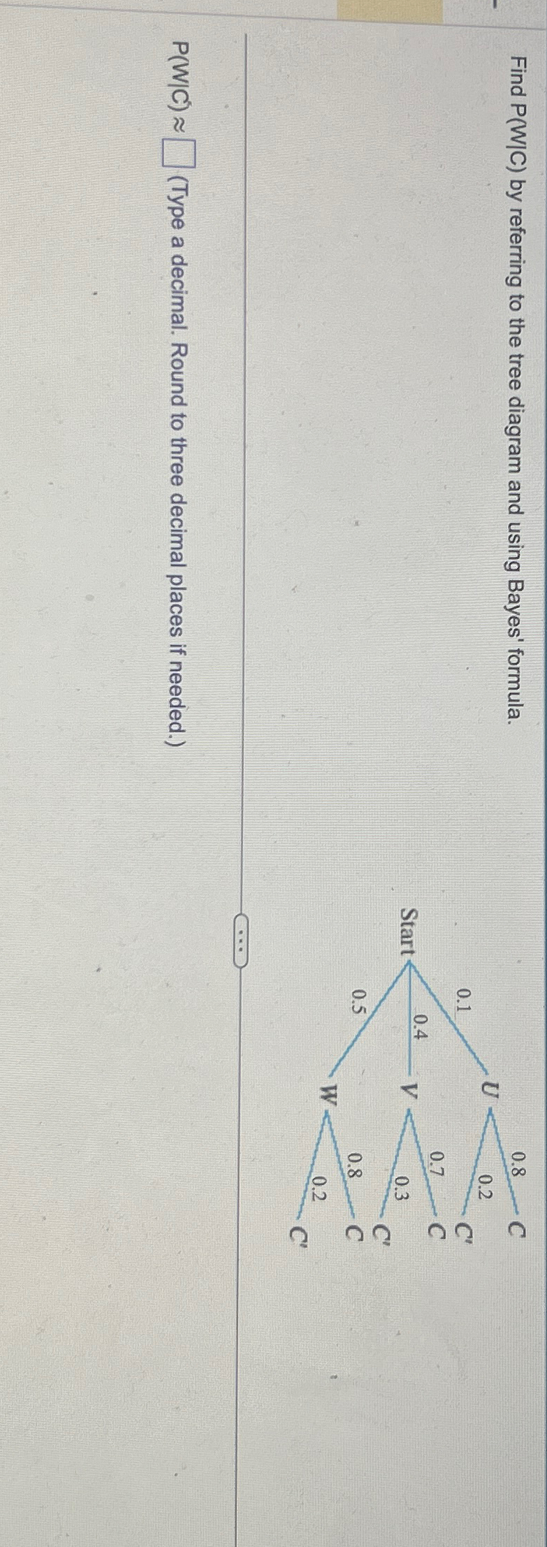 Solved Find P(W|C) ﻿by referring to the tree diagram and | Chegg.com