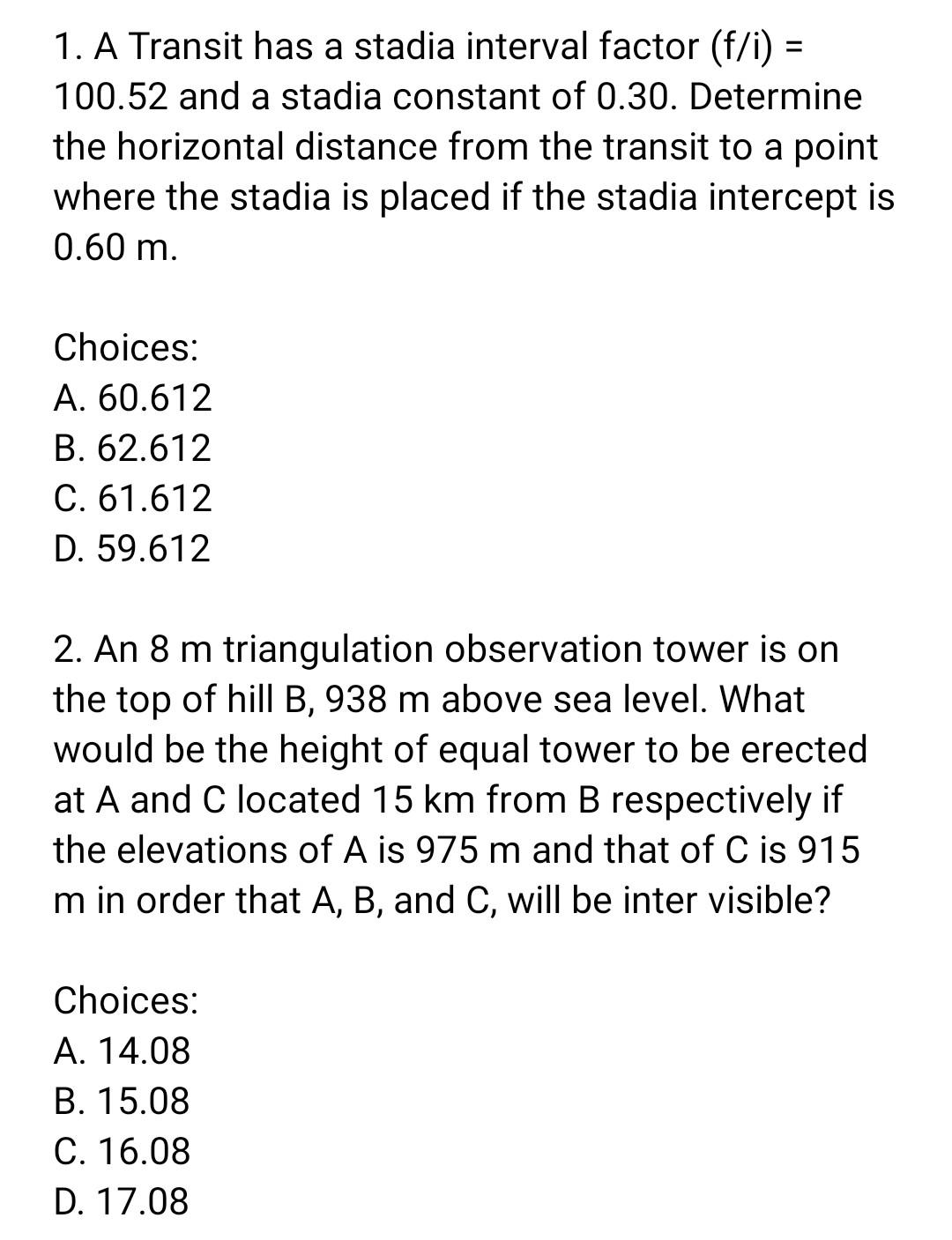 Solved 1. A Transit has a stadia interval factor (f/i) = | Chegg.com