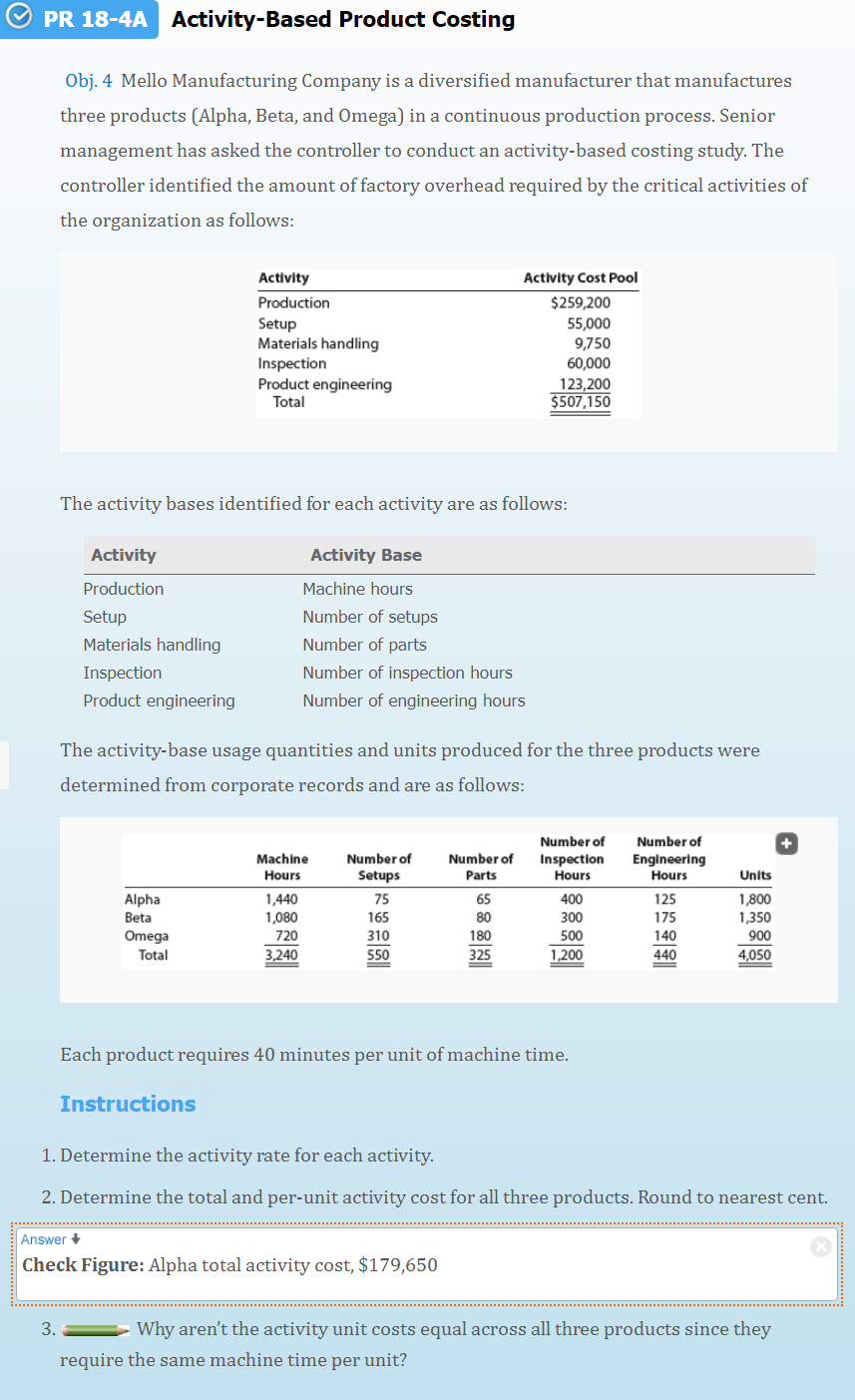 Solved Activity-Based Product CostingObj. 4 ﻿Mello | Chegg.com